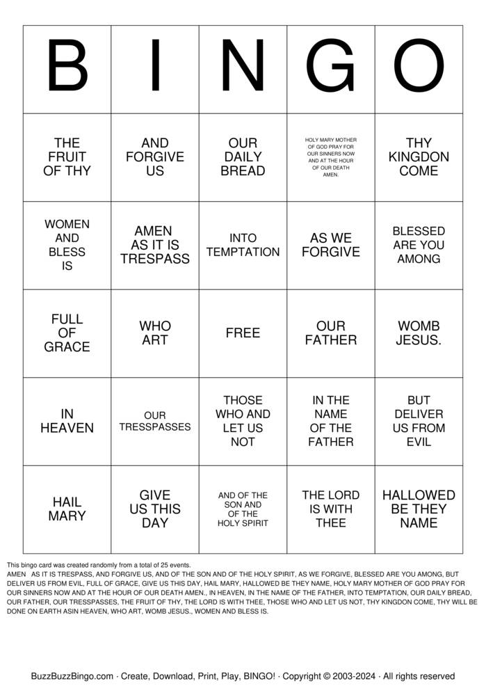 Types of prayers Bingo Cards to Download, Print and Customize!