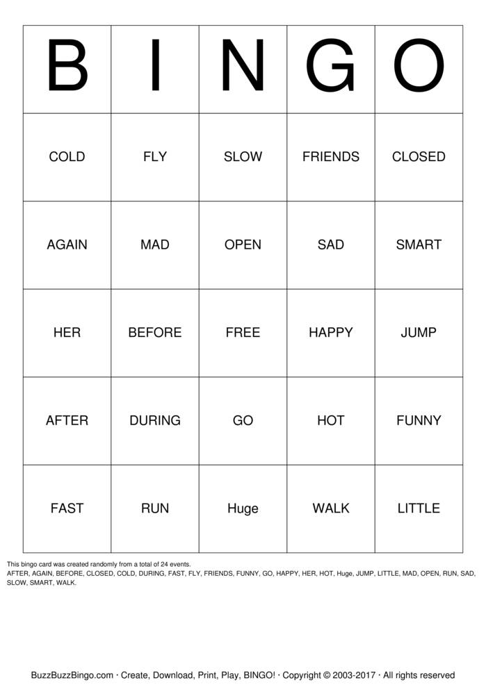 VOCABULARY Bingo Cards to Download, Print and Customize!