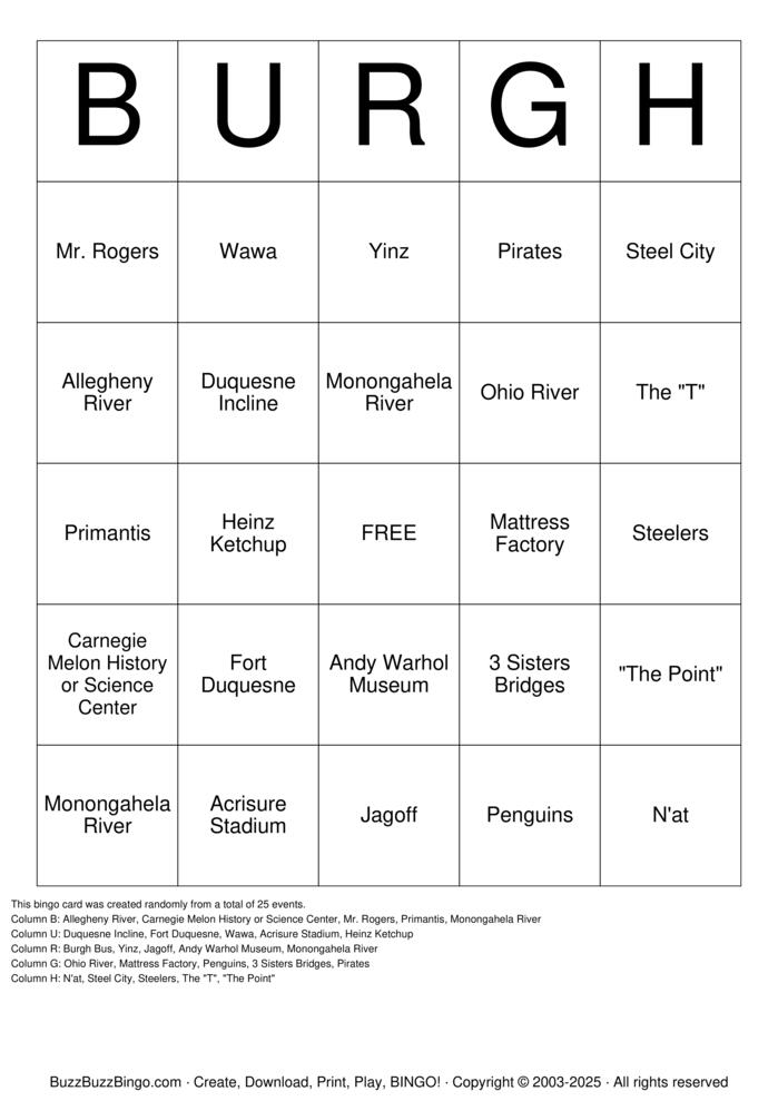 Yinzer Bingo Cards to Download, Print and Customize!