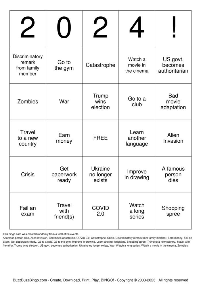 2024! Bingo Cards to Download, Print and Customize!