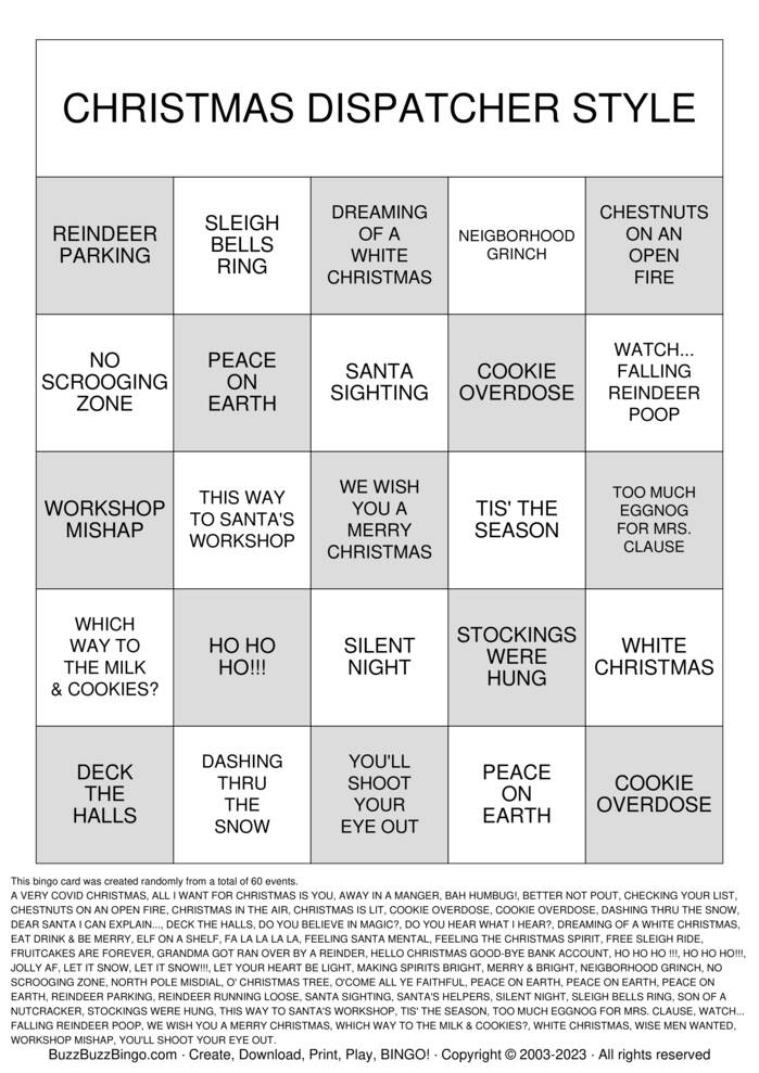 CHRISTMAS DISPATCHER STYLE Bingo Cards to Download, Print and Customize!