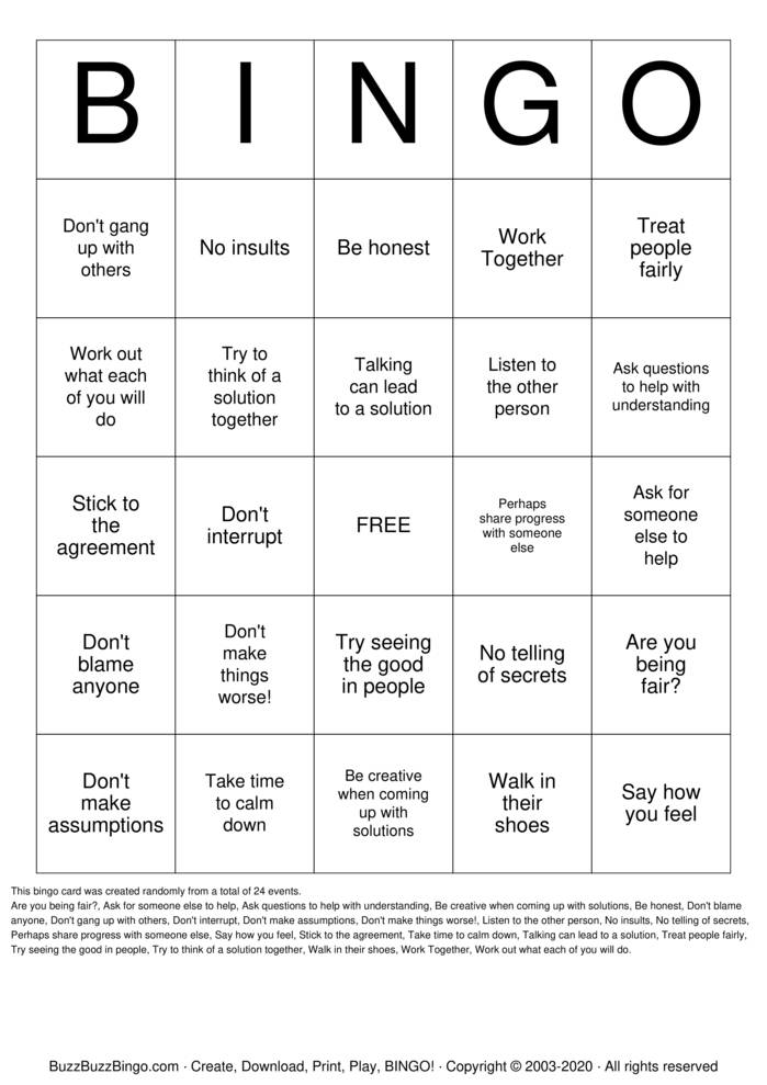 Conflict Resolution Bingo Cards to Download, Print and Customize!