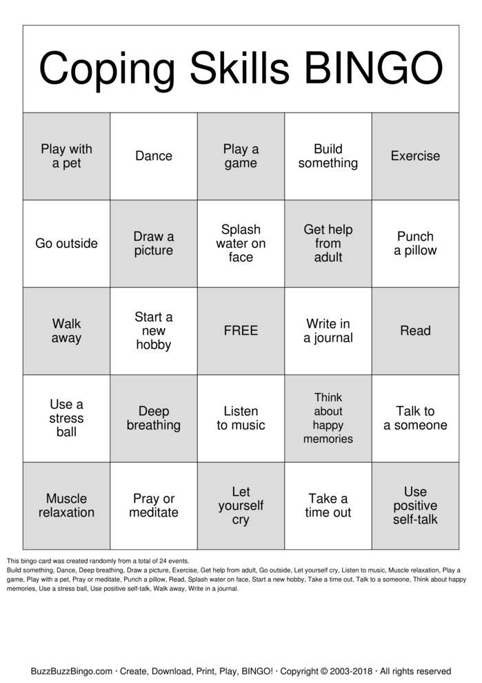 Coping Skills Bingo Cards to Download, Print and Customize!