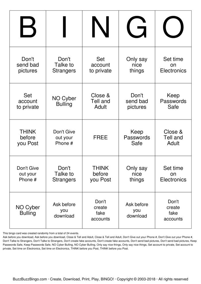 Cyber Smart Bingo Cards to Download, Print and Customize!