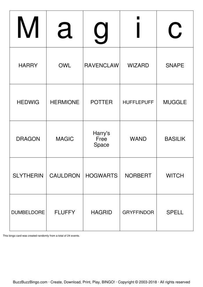 Harry Potter Bingo Bingo Cards to Download, Print and Customize!