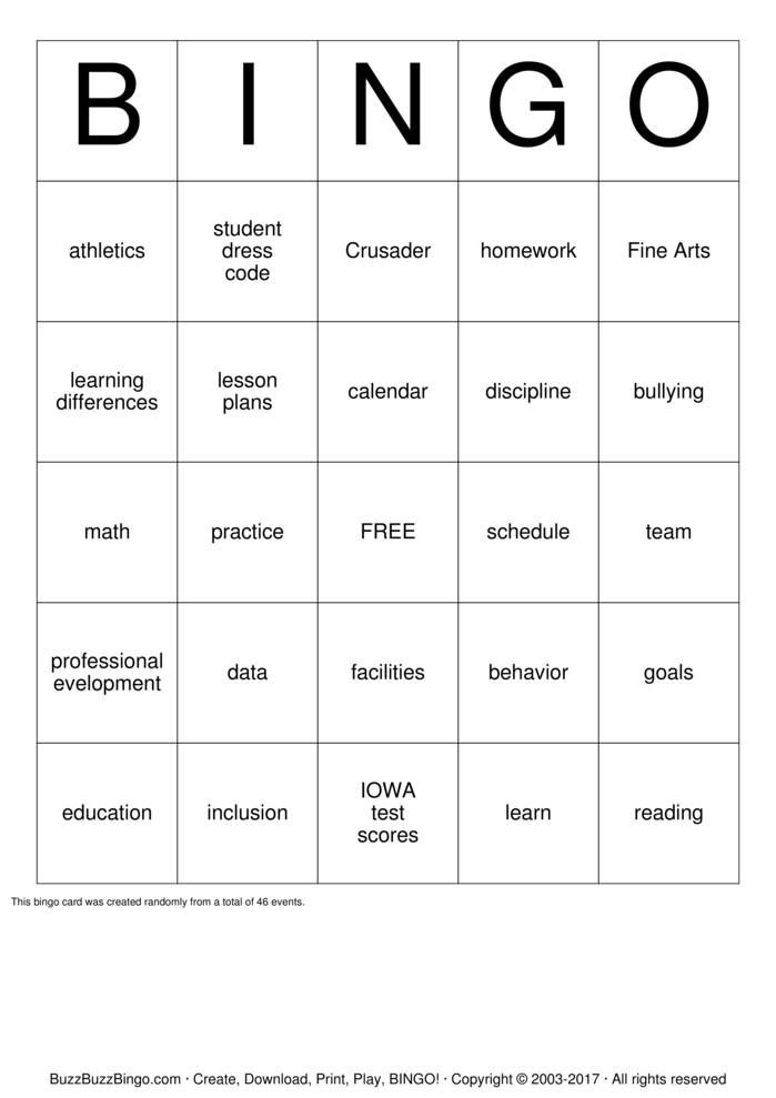 Inservice Bingo Cards to Download, Print and Customize!
