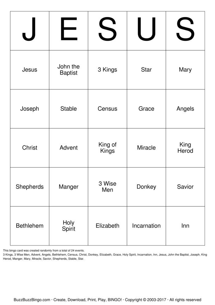 JESUS Bingo Cards to Download, Print and Customize!