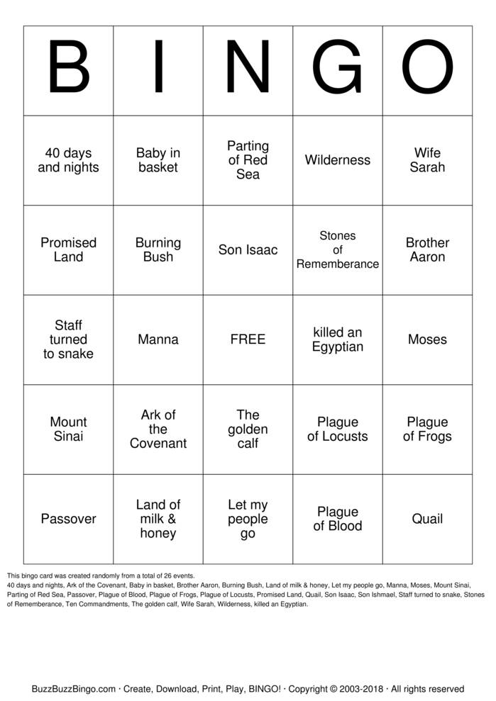 Moses Bingo Bingo Cards to Download, Print and Customize!