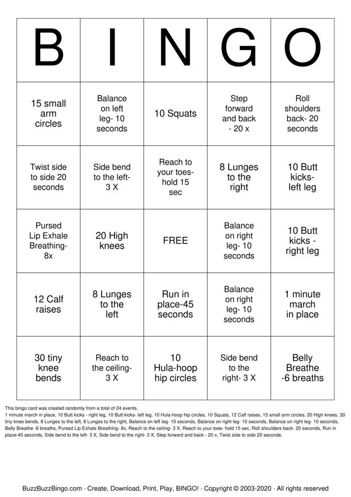 Exercise Bingo Cards To Download Print And Customize Exercise Bingo Cards To Download Print And Customize