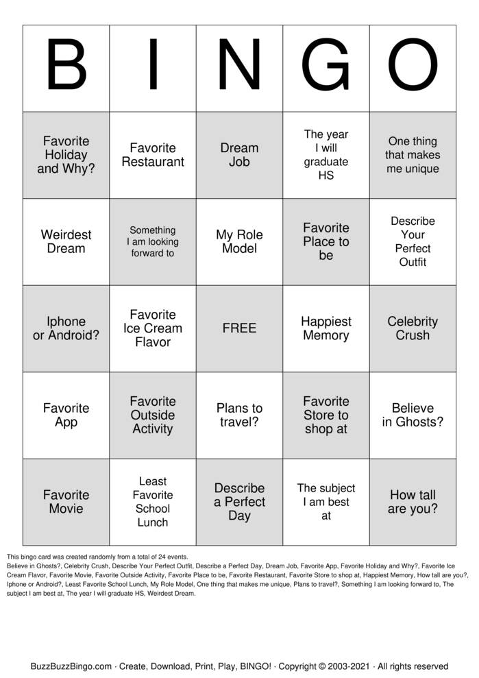 All about Me Bingo Cards to Download, Print and Customize!