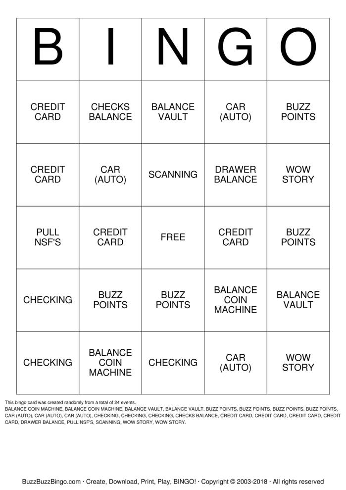 CHECKING- CREDIT CARD- CAR (AUTO) Bingo Cards to Download, Print and ...