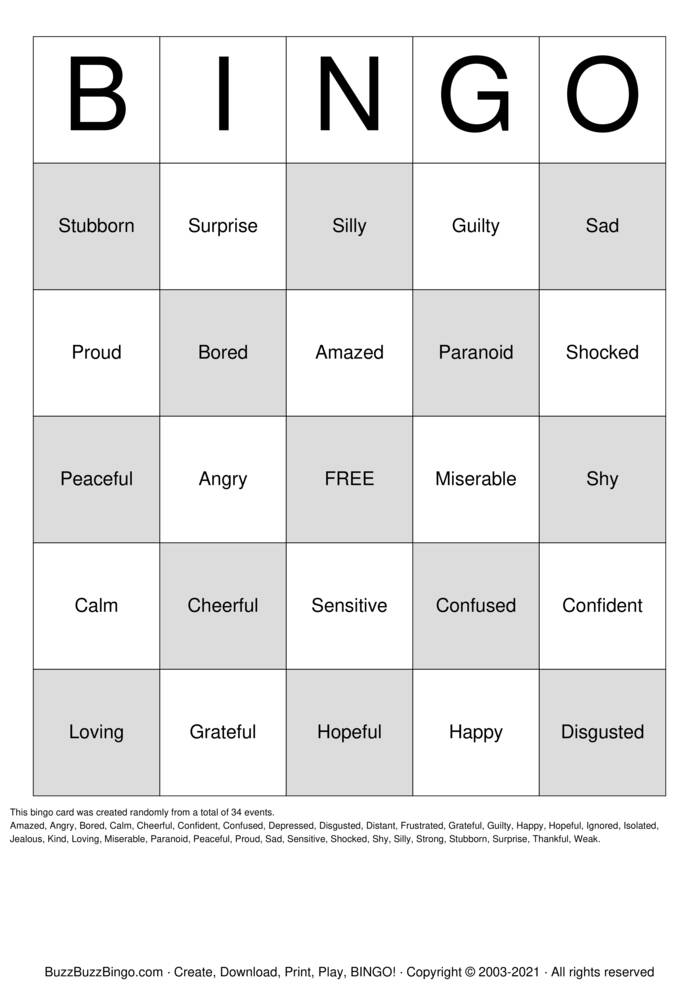 Emotions Bingo Cards to Download, Print and Customize!