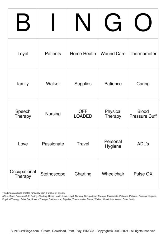 Home Health Bingo Cards to Download, Print and Customize!