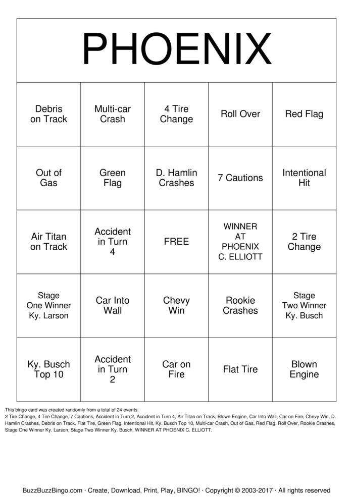 NASCAR Bingo Cards to Download, Print and Customize!