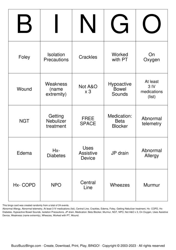 Nursing Student Abnormal Assessment Bingo Cards to Download, Print and ...