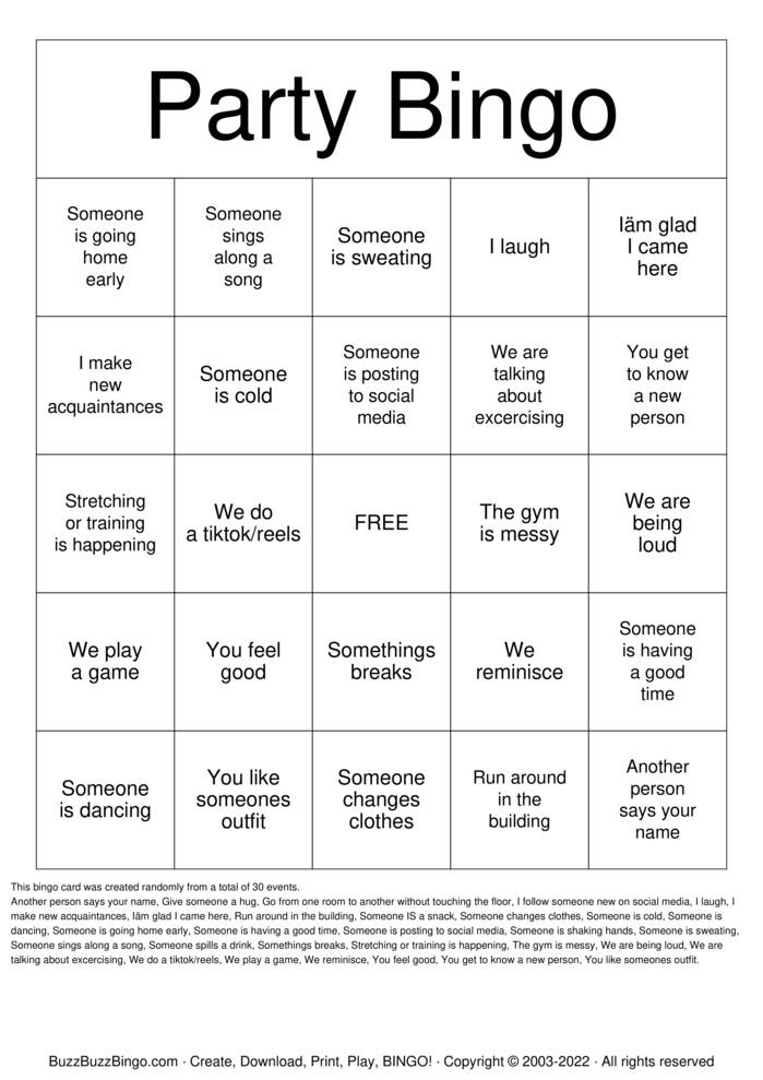 Party Bingo Bingo Cards to Download, Print and Customize!