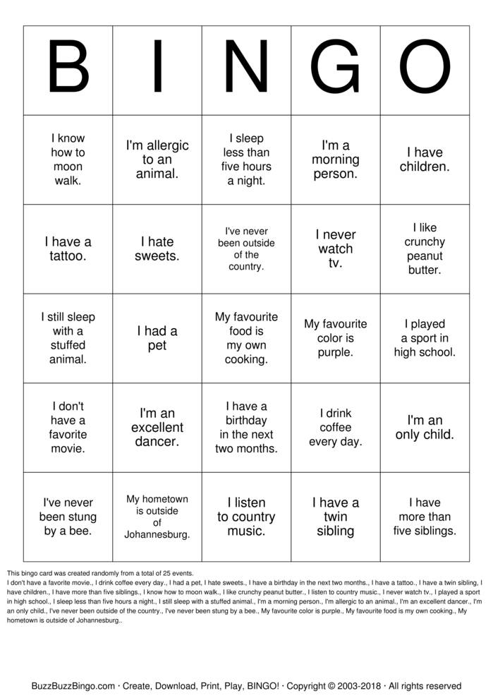 People Bingo Cards to Download, Print and Customize!