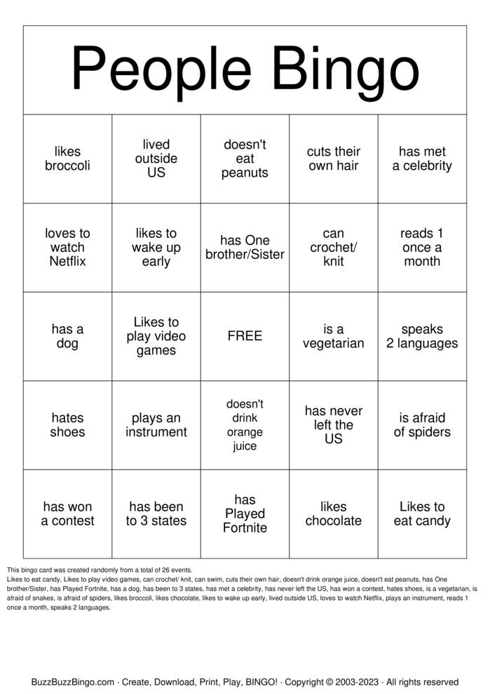 People Bingo Bingo Cards to Download, Print and Customize!