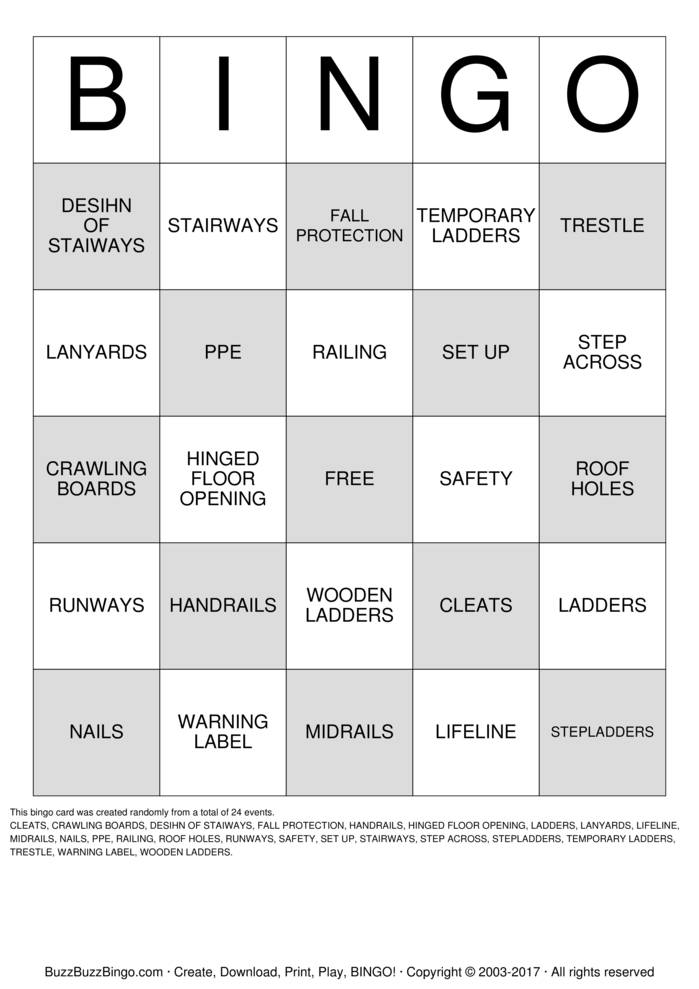 SAFETY Bingo Cards to Download, Print and Customize!