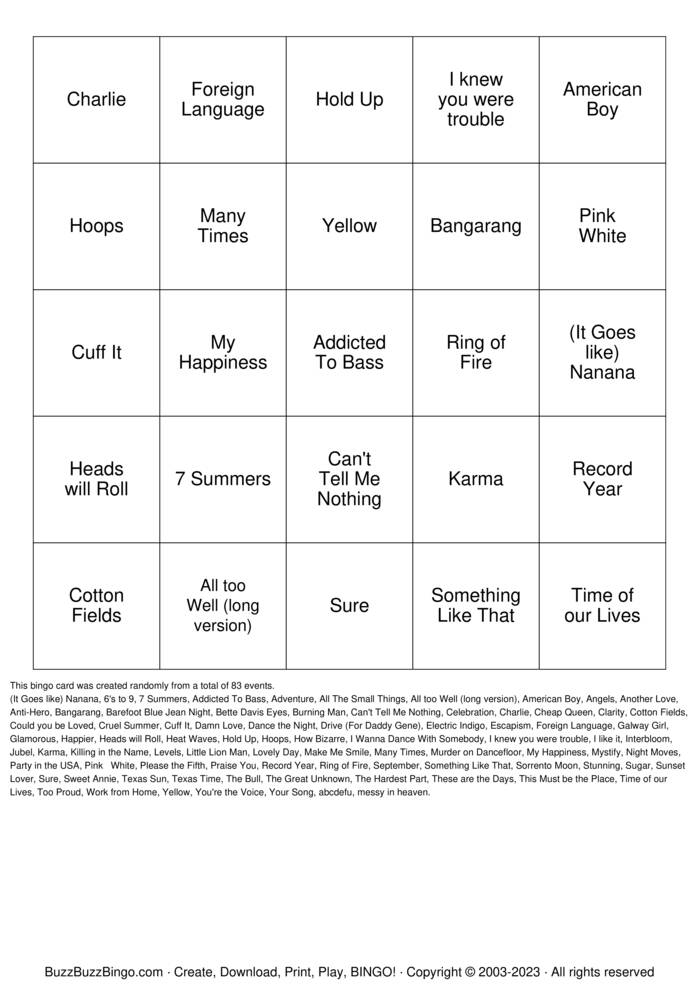SINGO Bingo Cards to Download, Print and Customize!