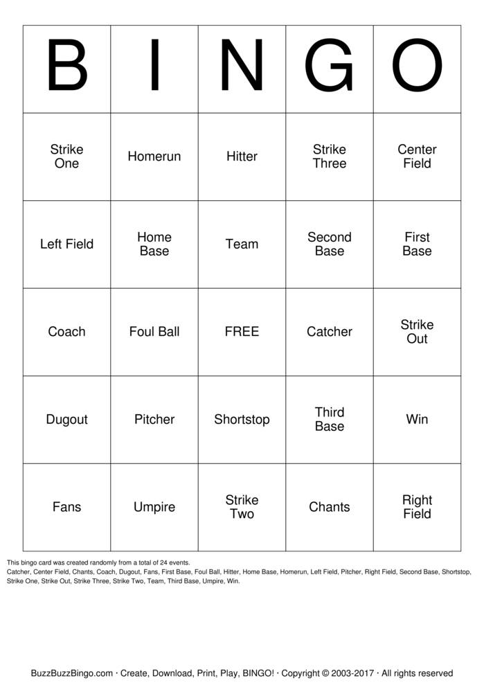 SOFTBALL BINGO Bingo Cards to Download, Print and Customize!