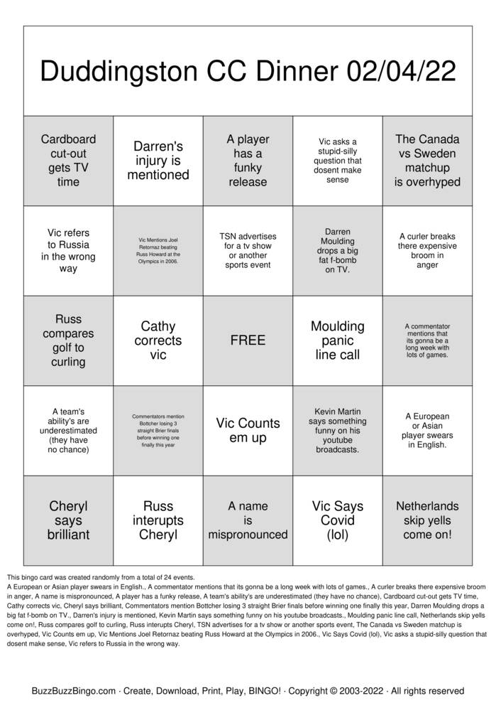 World Mens Curling 2021 Bingo Cards to Download, Print and Customize!