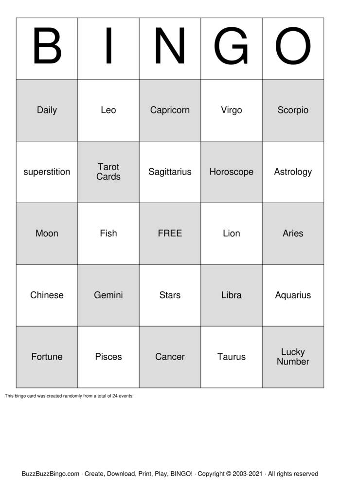 Zodiac Bingo Cards to Download, Print and Customize!