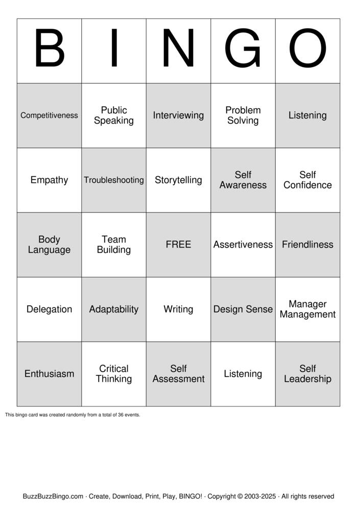 body language Bingo Cards to Download, Print and Customize!