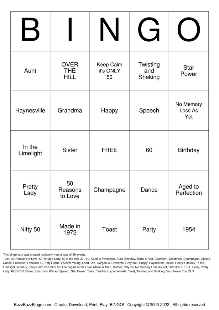 50th Birthday Bingo Cards to Download, Print and Customize!
