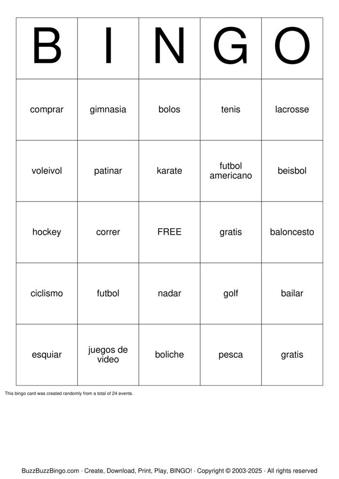 Bingo Sport Bingo Cards to Download, Print and Customize!