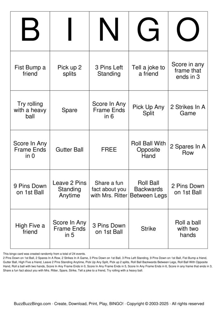 Bowling Bingo Cards to Download, Print and Customize!
