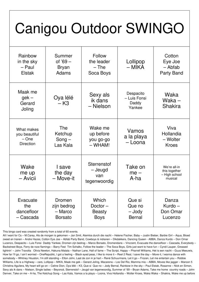 Canigou Outdoor SWINGO Bingo Cards to Download, Print and Customize!