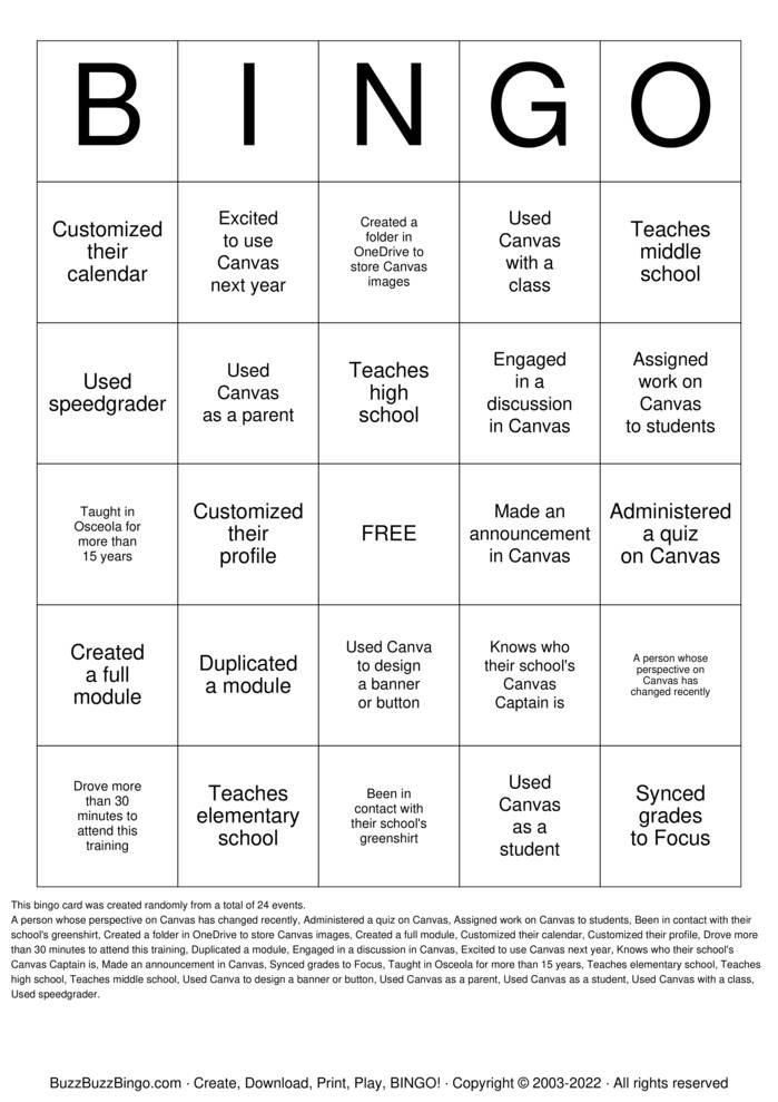 Canvas Collaboration Bingo Cards to Download, Print and Customize!