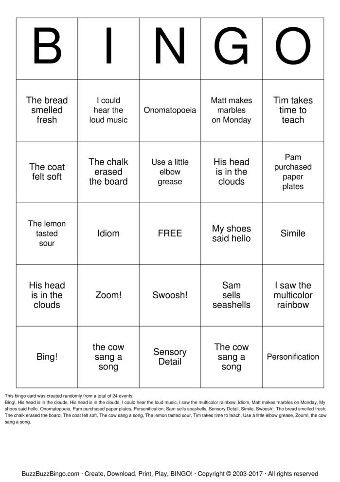 Figurative Language Bingo Cards to Download, Print and Customize!