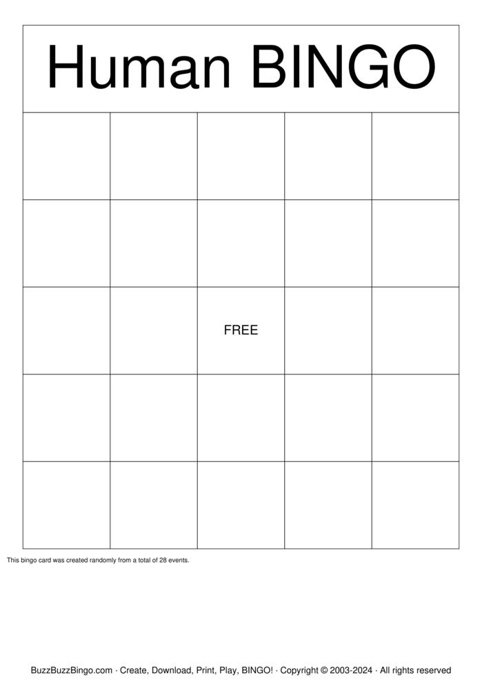 Human BINGO Bingo Cards to Download, Print and Customize!