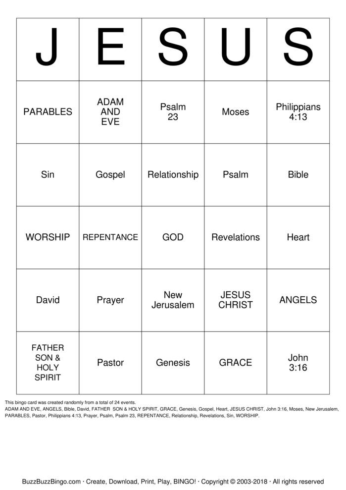 JESUS BINGO Bingo Cards to Download, Print and Customize!