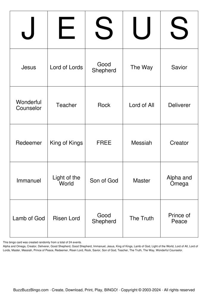 Jesus Bingo Cards to Download, Print and Customize!