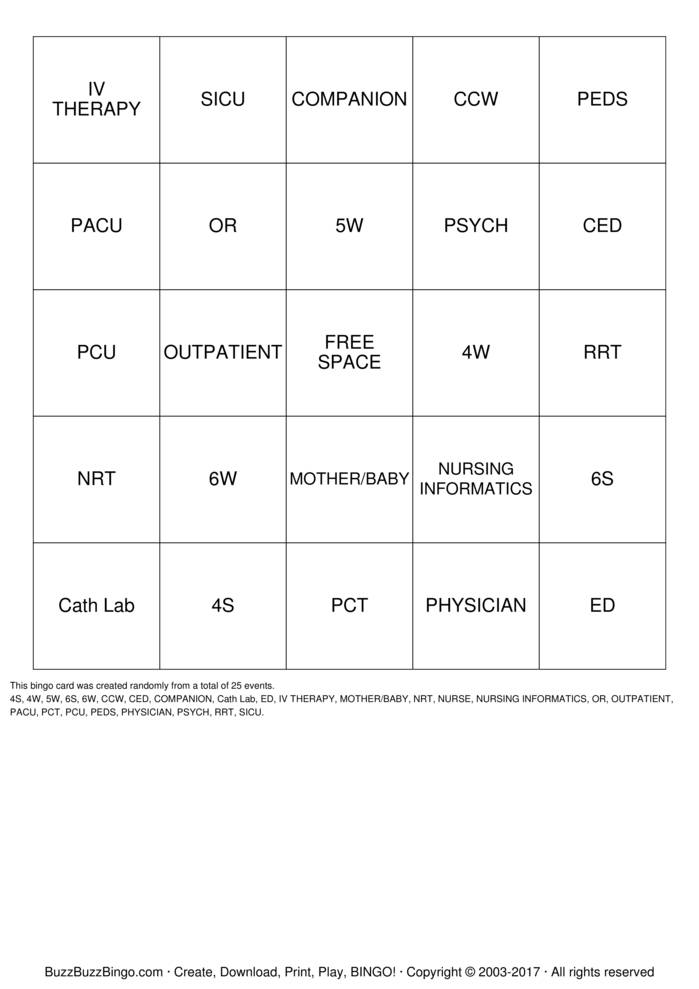NURSE Bingo Cards to Download, Print and Customize!