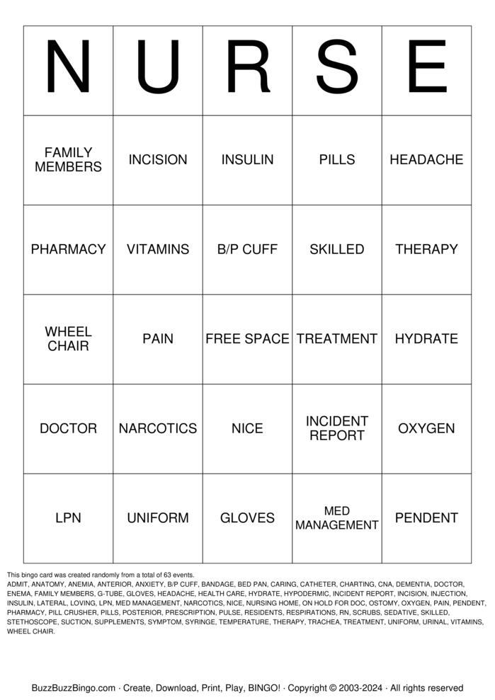 Nurse Bingo Cards to Download, Print and Customize!