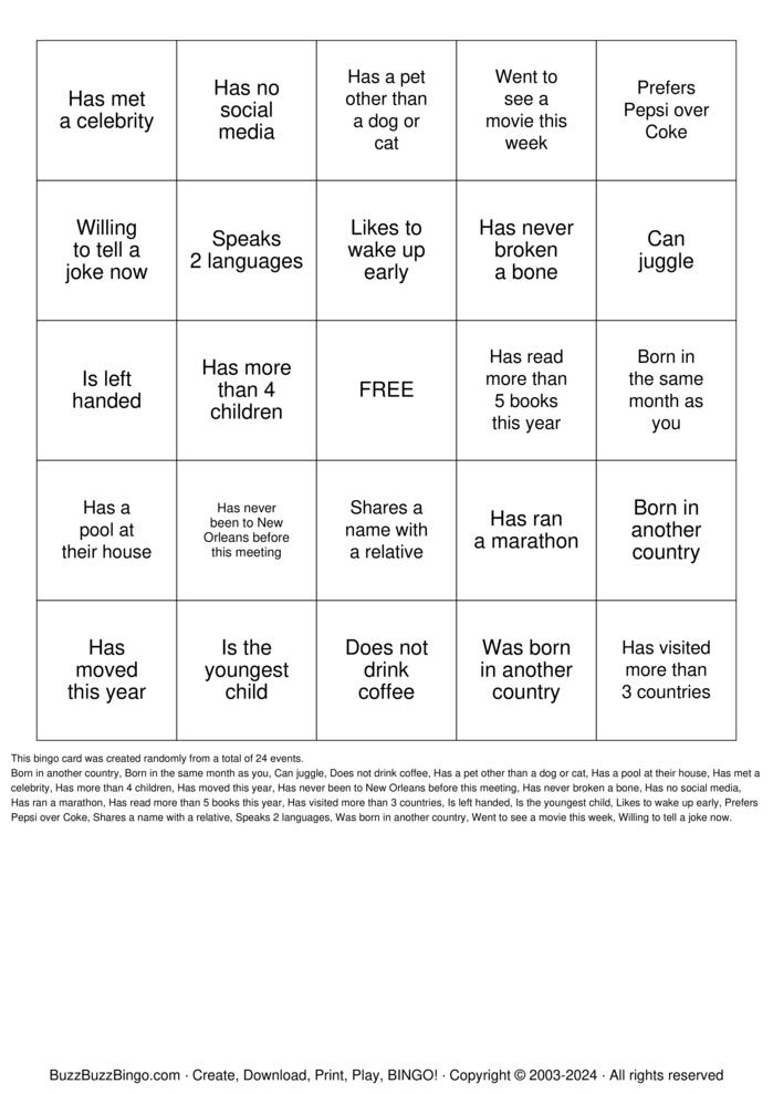 People Bingo Bingo Cards to Download, Print and Customize!