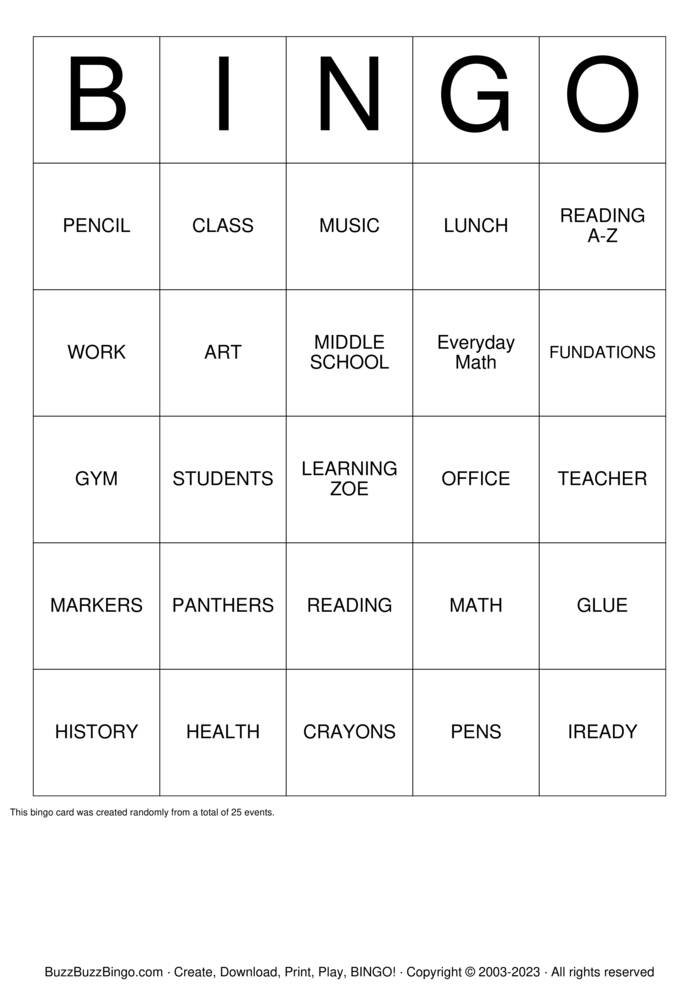 SCHOOL Bingo Cards to Download, Print and Customize!