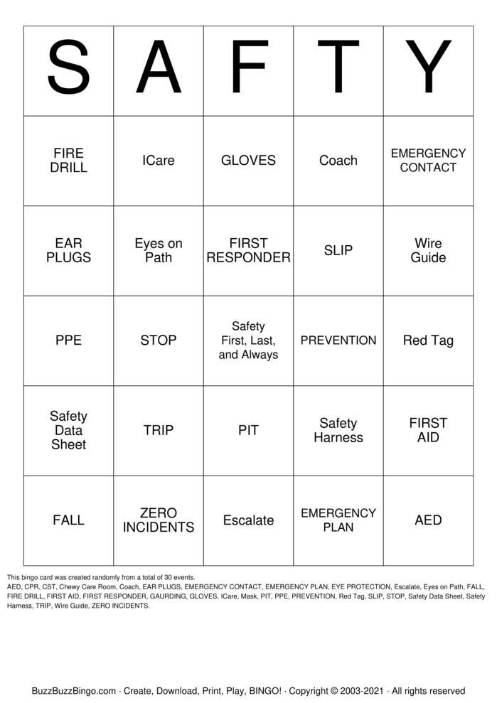Safety Bingo Cards to Download, Print and Customize!
