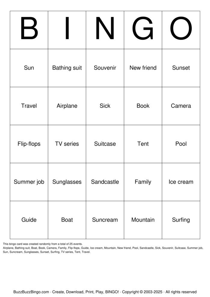 Summer Holiday Bingo Cards to Download, Print and Customize!