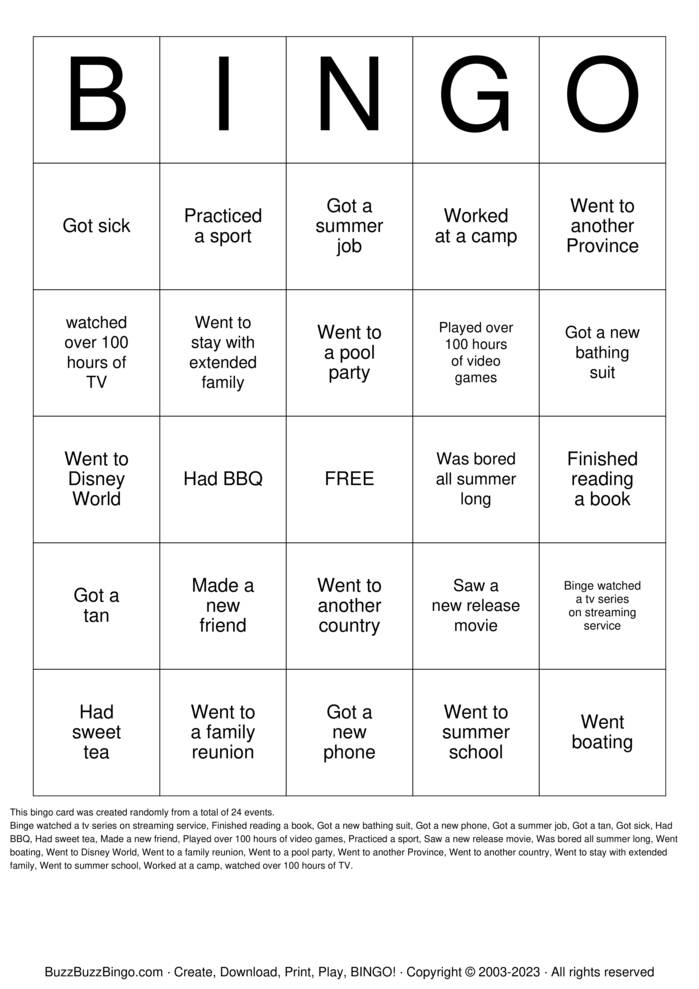 Summer Vacation Bingo Cards to Download, Print and Customize!
