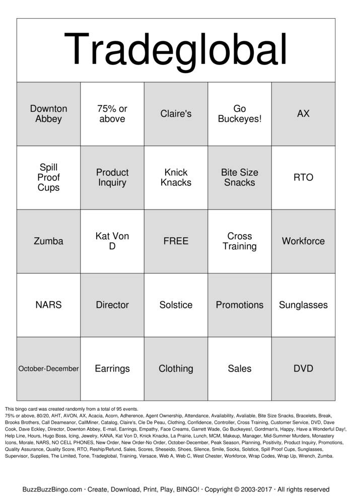 Tradeglobal Bingo Cards to Download, Print and Customize!