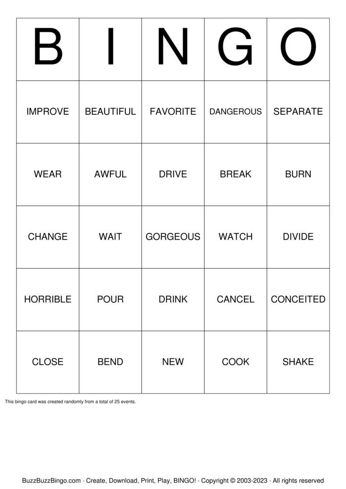 Vocabulary Bingo Cards to Download, Print and Customize!