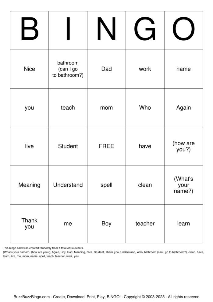 ASL Bingo Cards to Download, Print and Customize!