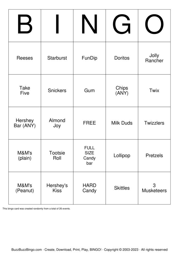 CANDY Bingo Cards to Download, Print and Customize!