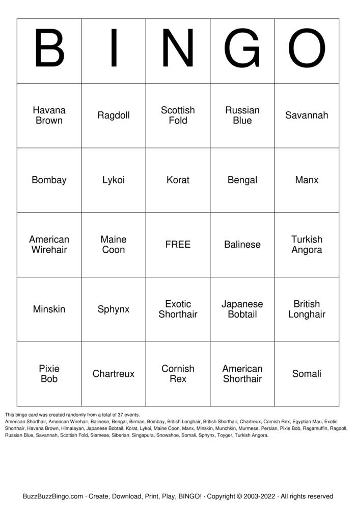 Cats Bingo Cards to Download, Print and Customize!