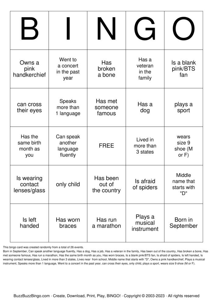 Classmate Bingo Bingo Cards to Download, Print and Customize!